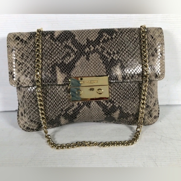 Michael Kors | Bags | Michael Kors Designer Black Gray Snakeskin Chain ...